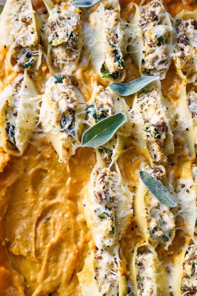 Cheesy Pumpkin & Sage Sausage Stuffed Pasta Shells