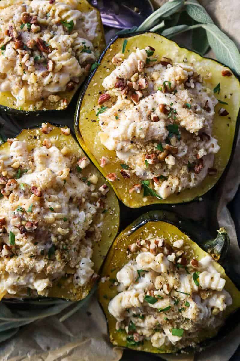 Sage + White Cheddar Mac & Cheese Stuffed Acorn Squash