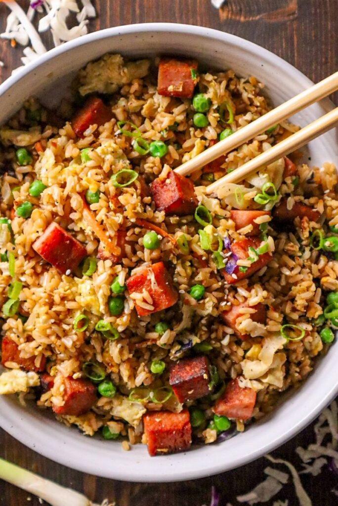 Quick & Easy Spam Fried Rice with Garlic, Veggies & Soy Sauce - Must ...