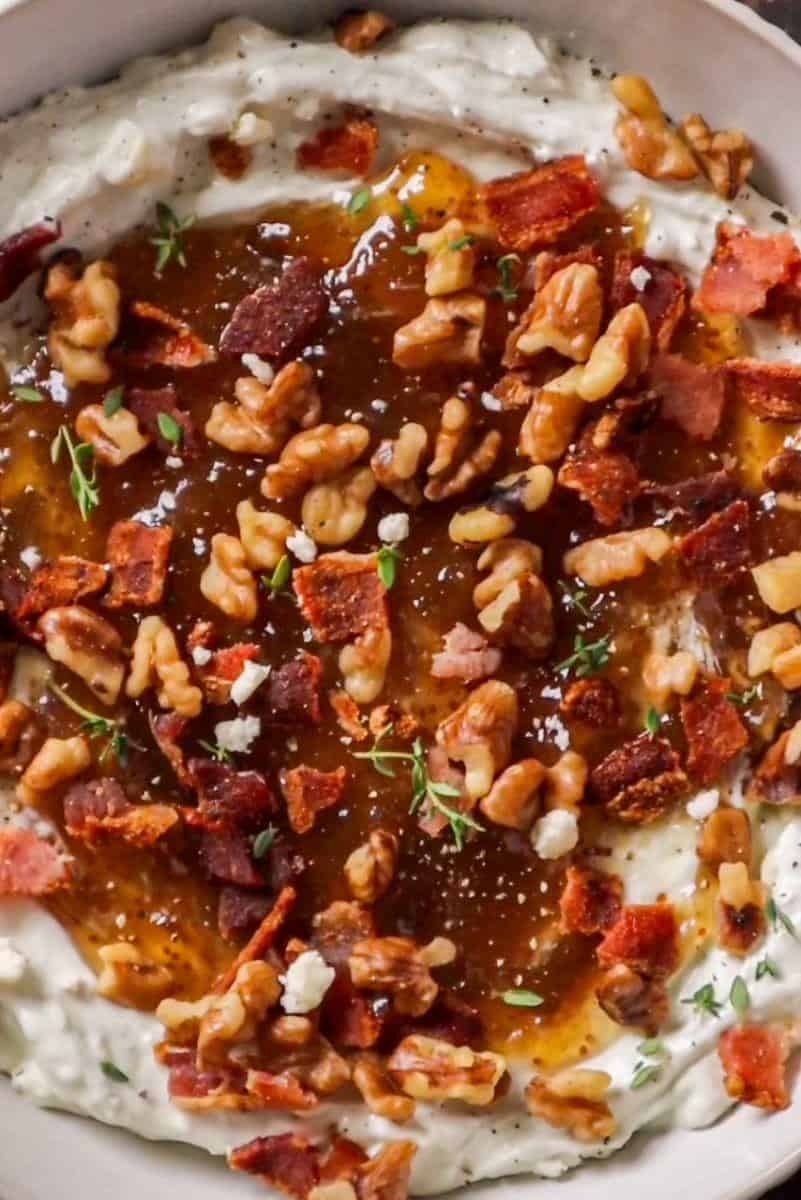 Whipped Blue Cheese Dip with Fig Jam, Bacon, & Walnuts - Must Love Garlic