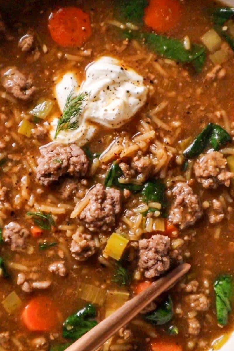 Cozy Beef & Rice Soup - Must Love Garlic